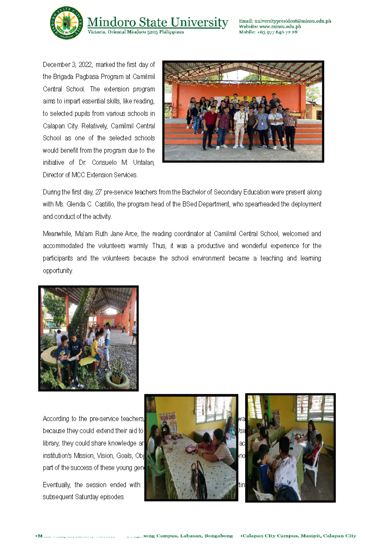 Brigada Pagbasa Program: Narrative Report from December 3, 2022 - Studocu