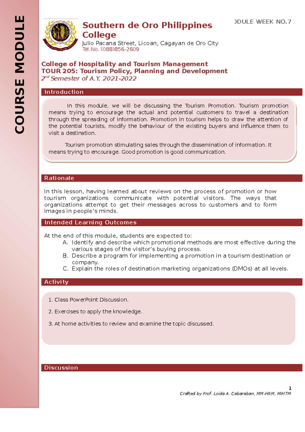 Module 7: Effective Strategies for Tourism Promotion in TOUR 205 - Studocu