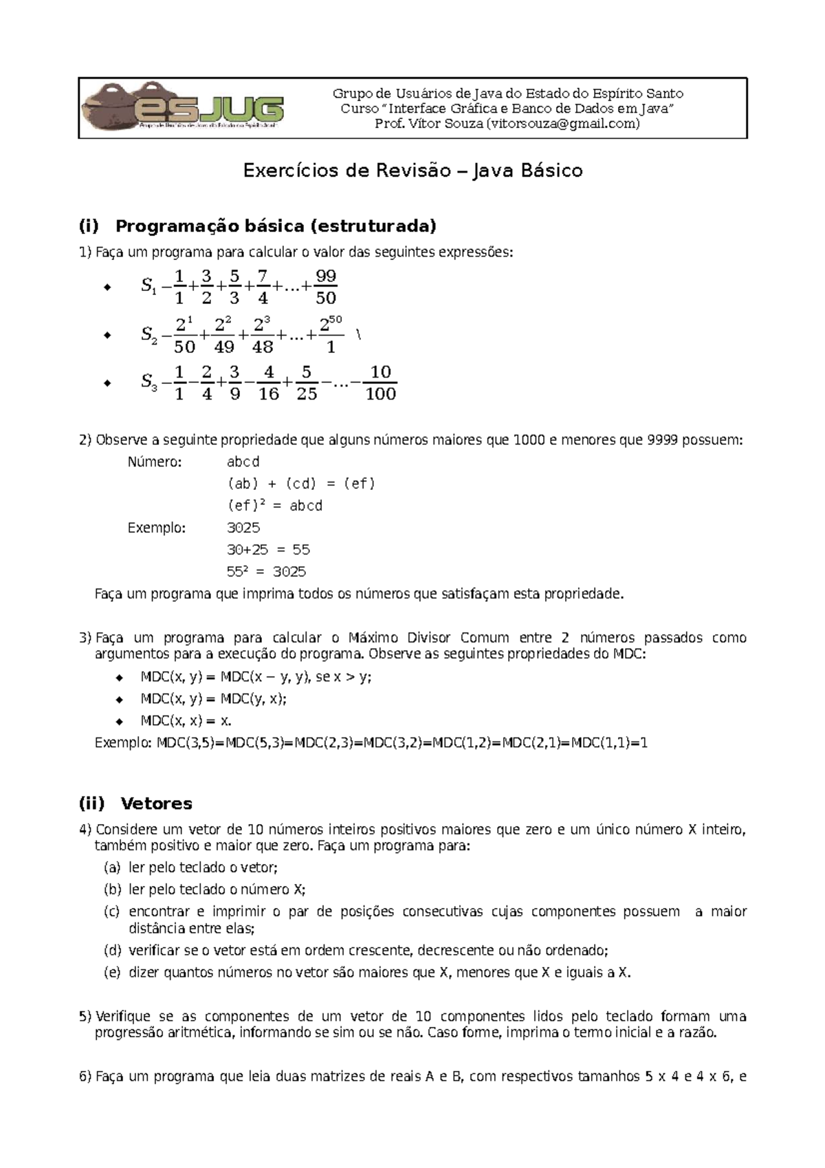 Exercícios de Revisão em Java Básico - Curso Gráfica e Banco de Dados (Prof. - Studocu