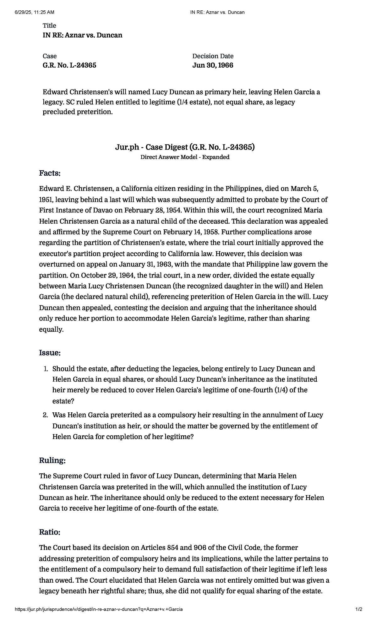 IN RE: Aznar vs. Duncan Case Digest (G.R. No. 1966) - Studocu