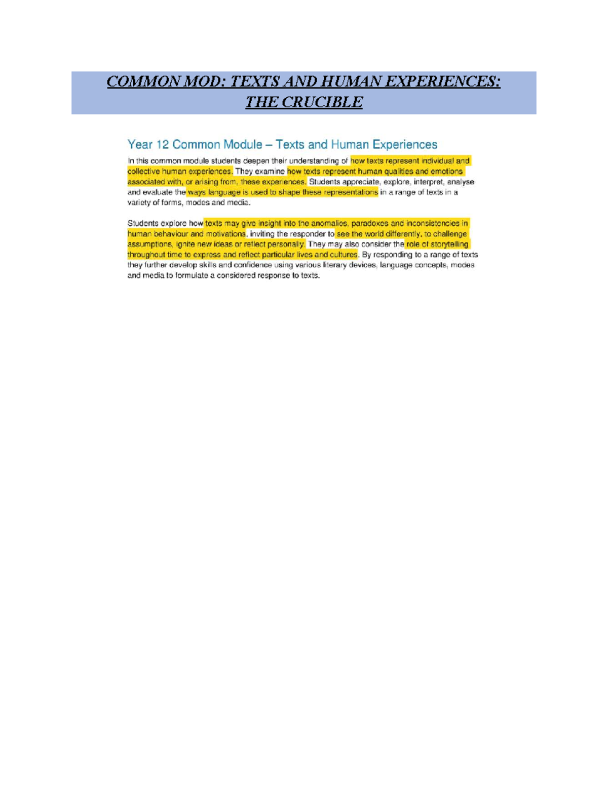 ENGL 101: The Crucible - Exploring Human Experiences and Motivations ...