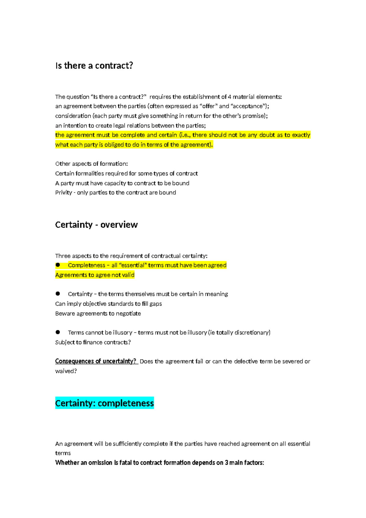 Contract Law: Certainty and Capacity Elements in Formation (LAW101 ...
