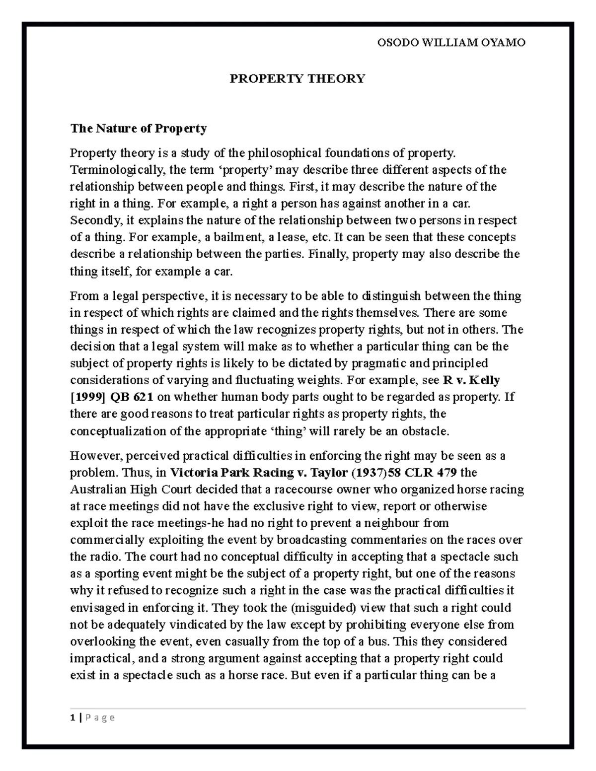 Property Theory Notes-1 - PROPERTY THEORY LECTURE ONE The Nature of ...