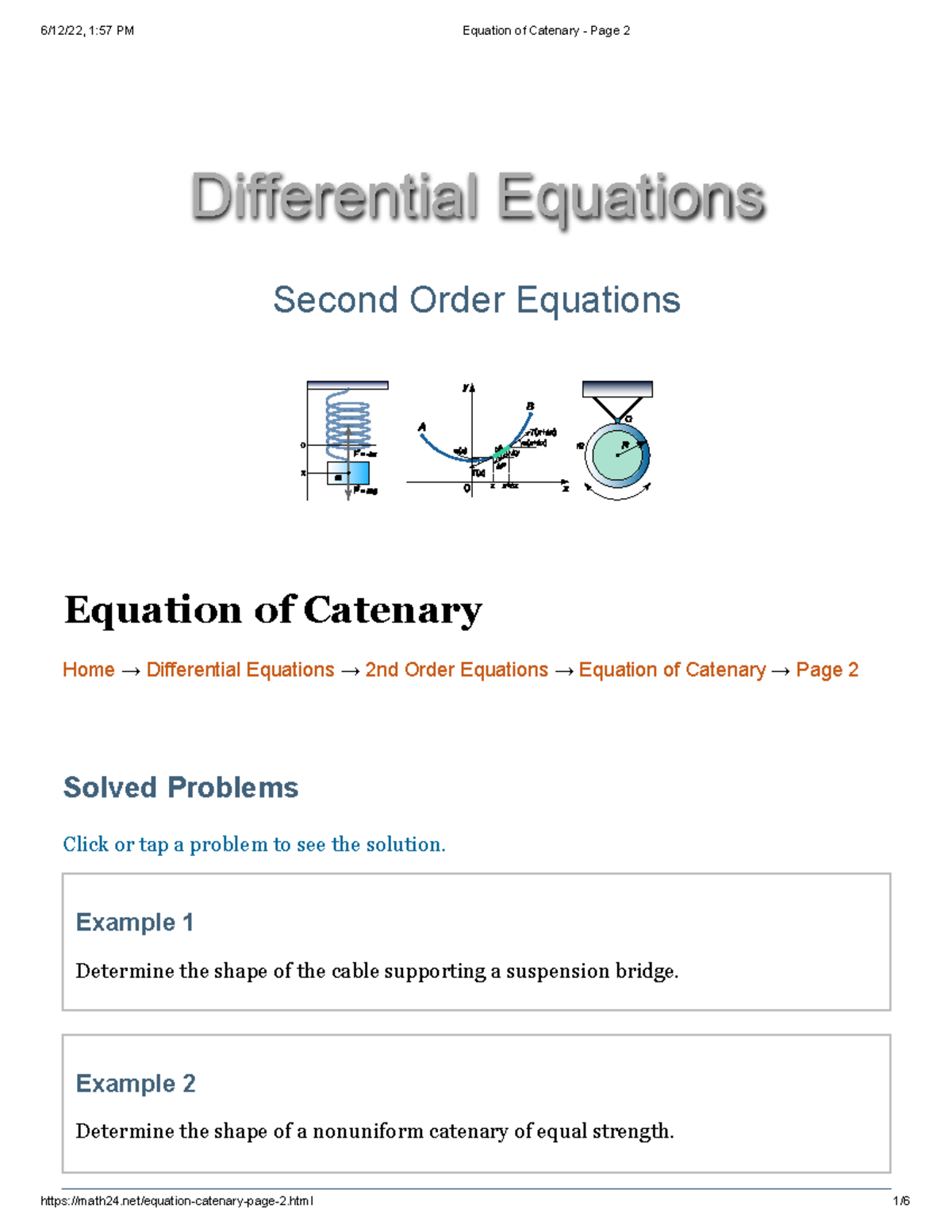 Catenary Mechanics Lecture Notes - Differential Equations Review - Studocu