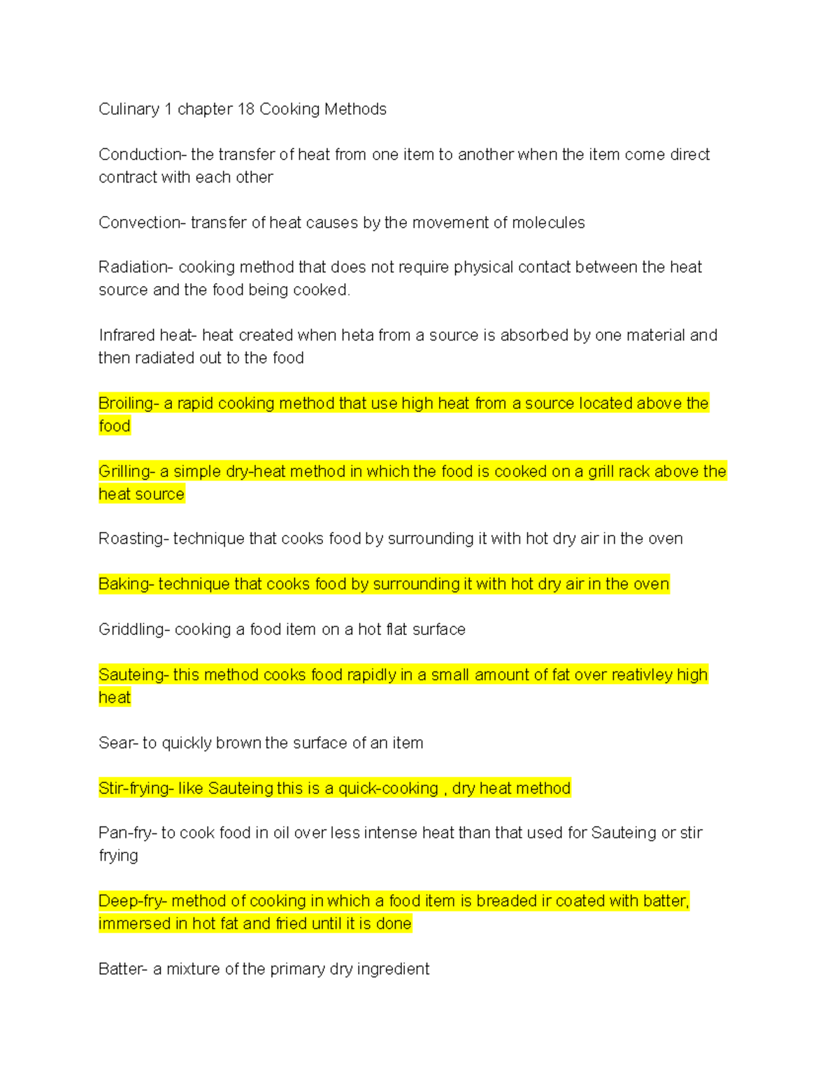 Culinary 1 chapter 18 notes - Culinary 1 chapter 18 Cooking Methods ...