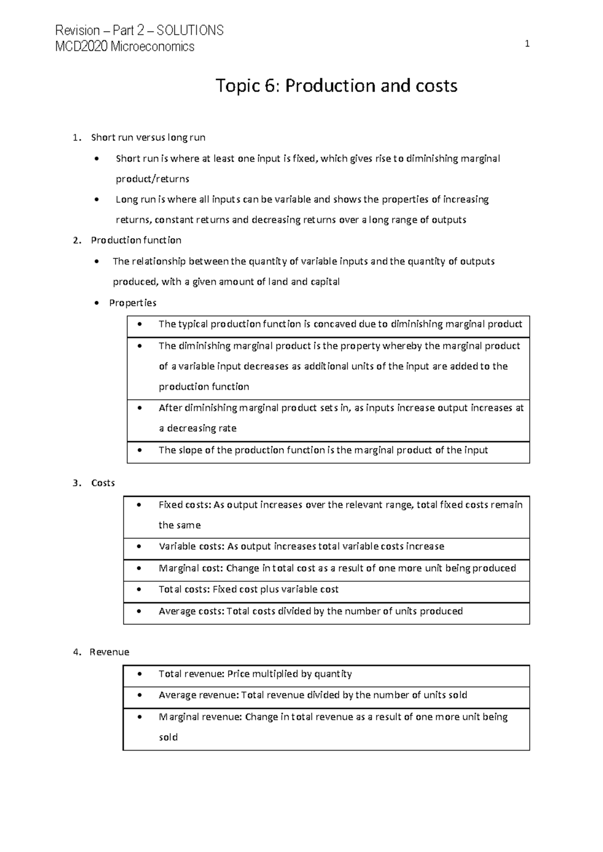 Handout part 2 for revision-solutions - 1 MCD2020 Microeconomics Topic ...
