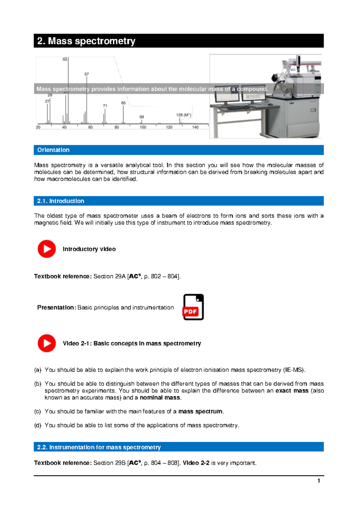 Guide 2: Mass Spectrometry Overview and Applications - 2025 - Studocu