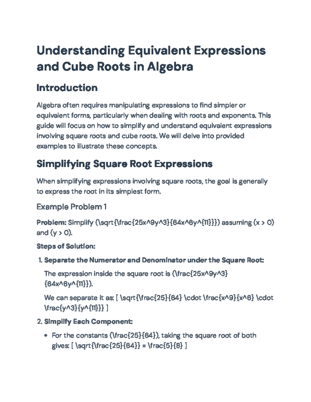 Understanding Equivalent Expressions & Cube Roots in Algebra ...