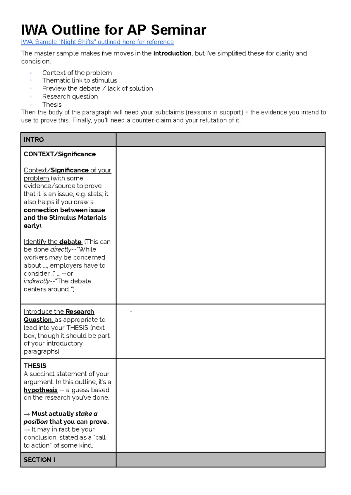 IWA Outline and Key Strategies for AP Seminar - Studocu
