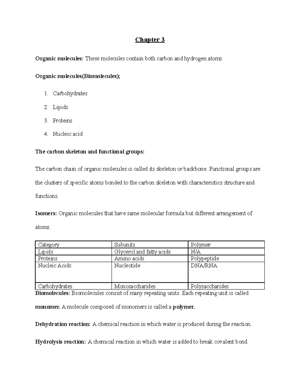 Chapter 3 - Understanding Organic Molecules and Biomolecules - Studocu