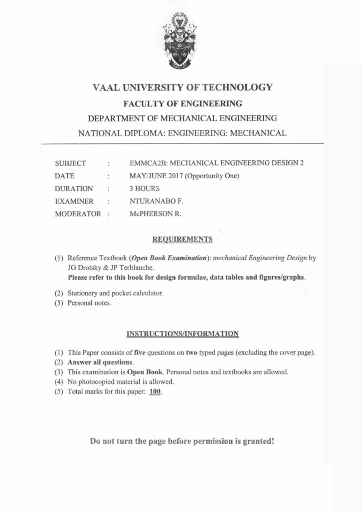 EMMCA2B: Mechanical Engineering Design 2 Exam Paper - June 2017 - Studocu