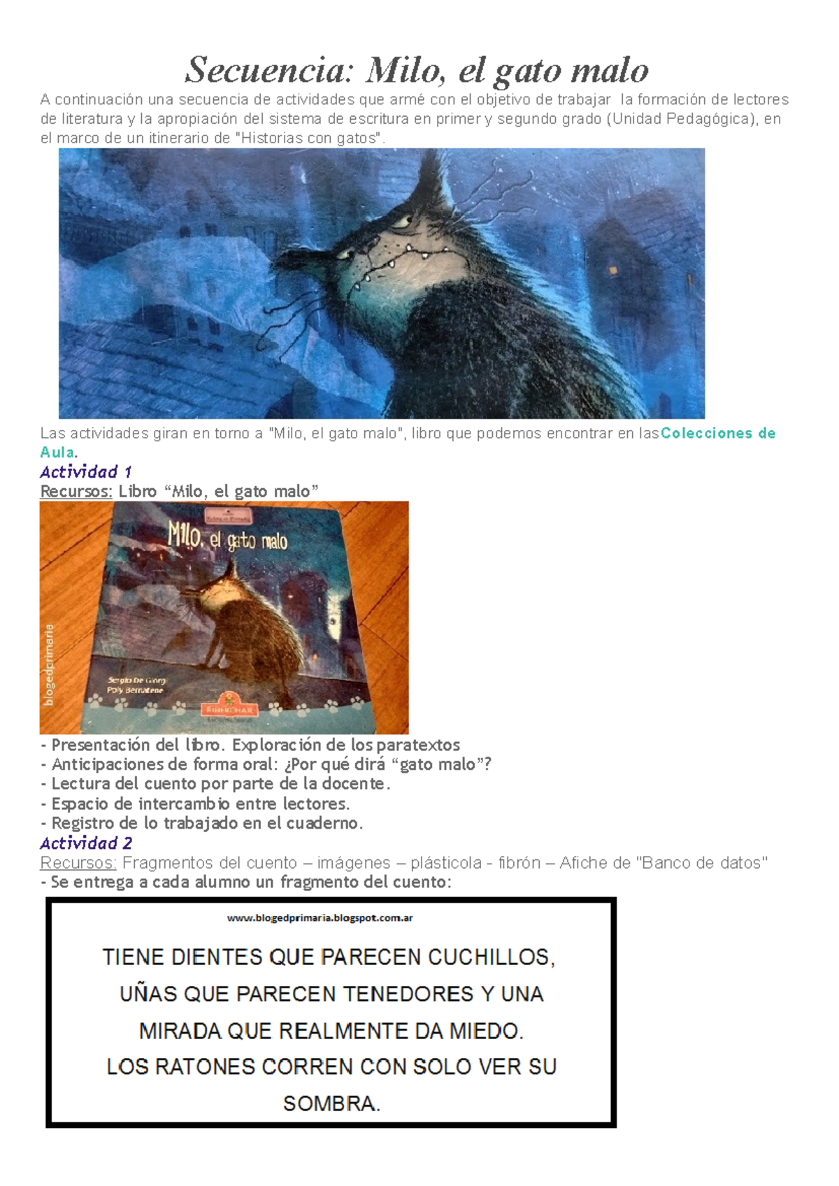 Secuencia de Actividades: Formación de Lectores con Milo, el Gato Malo - Studocu