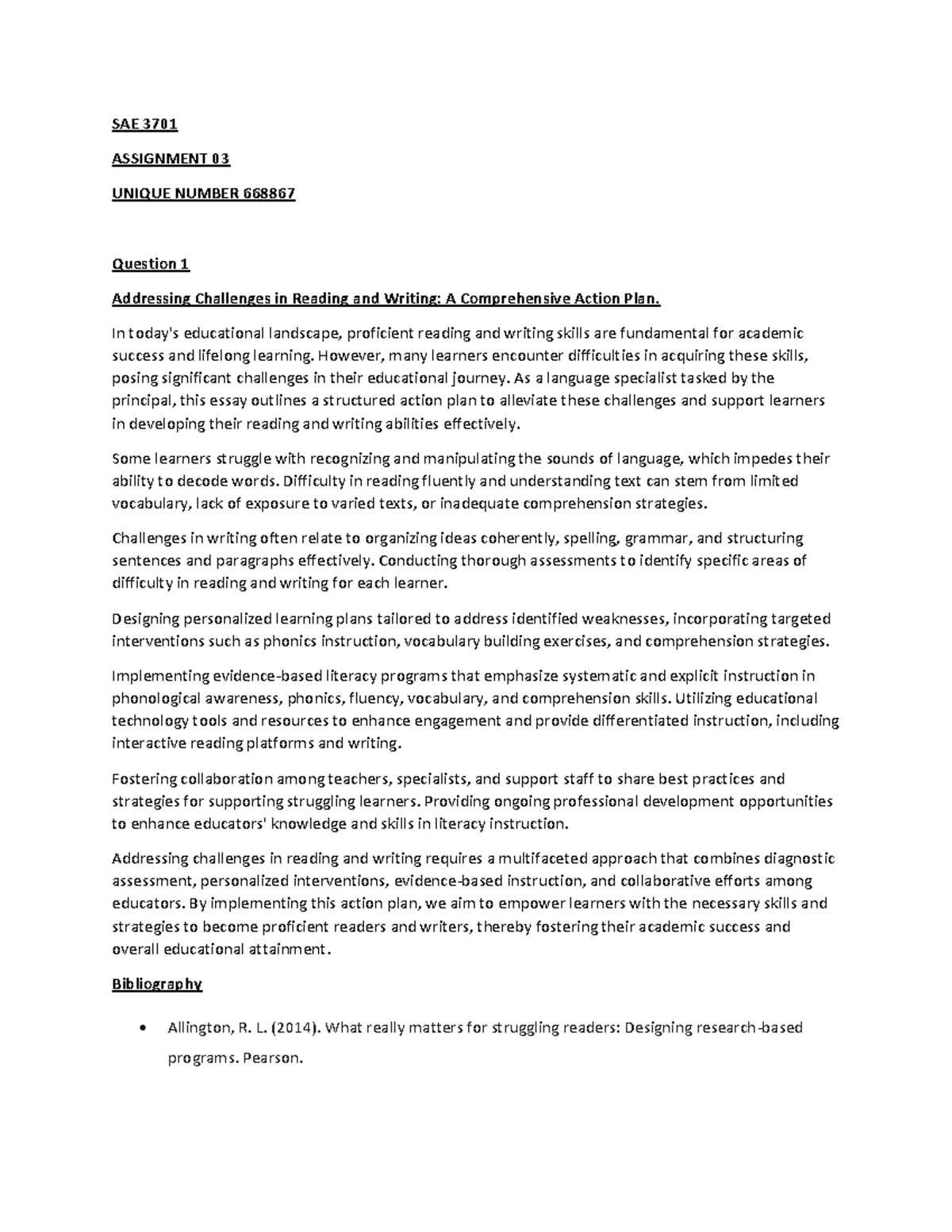 ENG1514 Assignment 1: Understanding Phonemic Awareness & Critical Language - Studocu