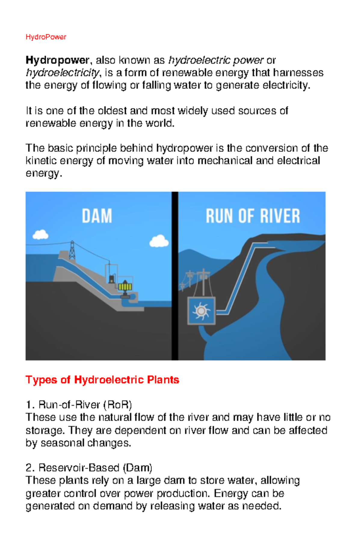 HydroPower Overview: Types, Advantages, and Key Components - Studocu