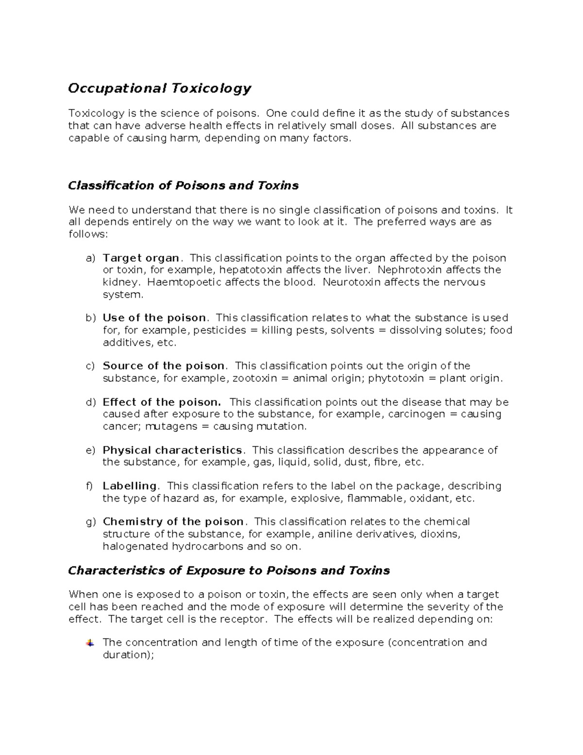 Occupational Toxicology: Understanding Poisons and Toxins - Studocu