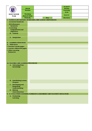 Q1w1 music and arts 7 LP - semi detailed matatag lesson plan - Republic ...