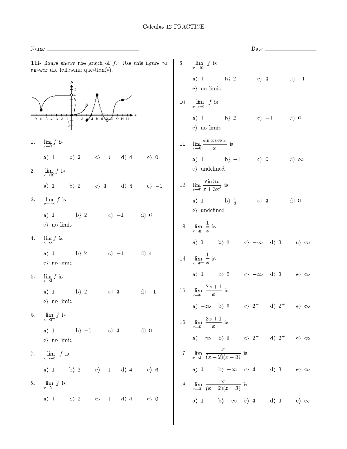 Calculus 12 Final Exam Practice Multiple Choice Questions - Studocu