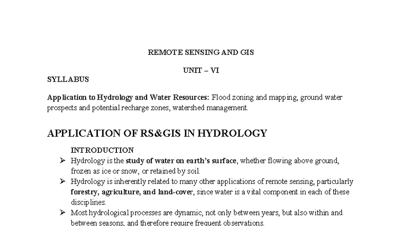 UNIT VI - Remote Sensing Applications in Hydrology and Water Resources ...