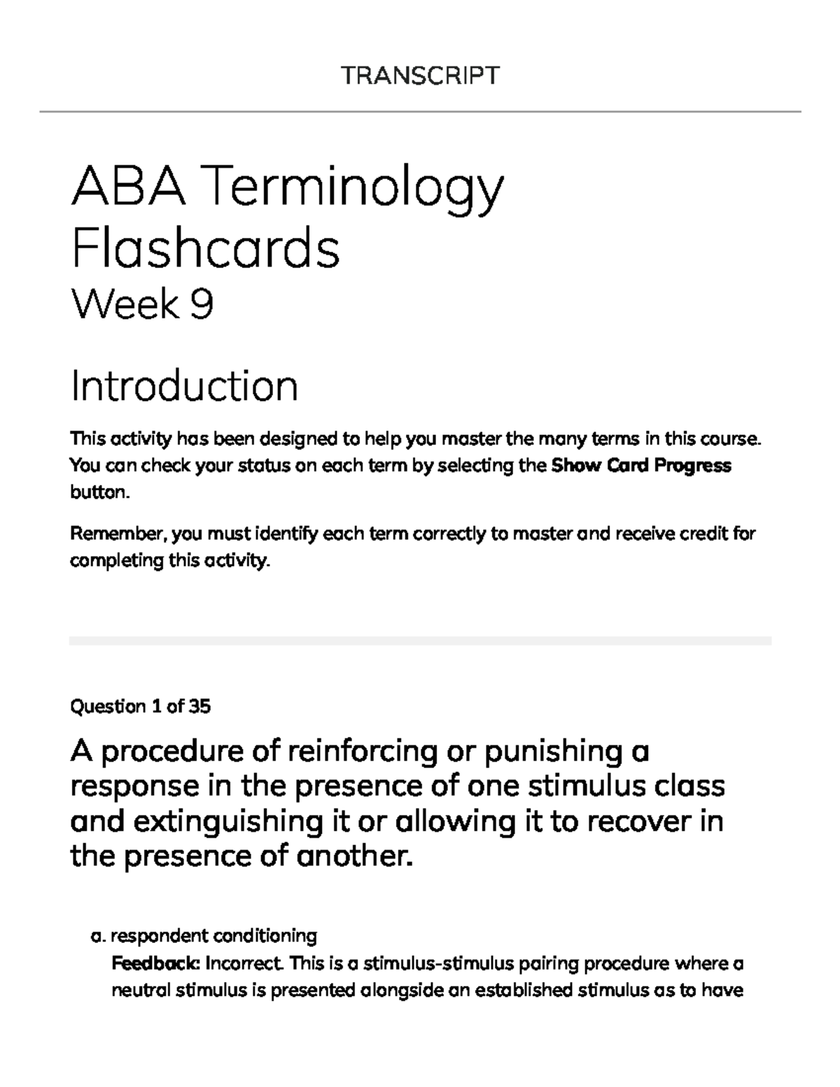ABA Terminology Flashcards week 9 Transcript - TRANSCRIPT ABA Terminology Flashcards Week 9 ...