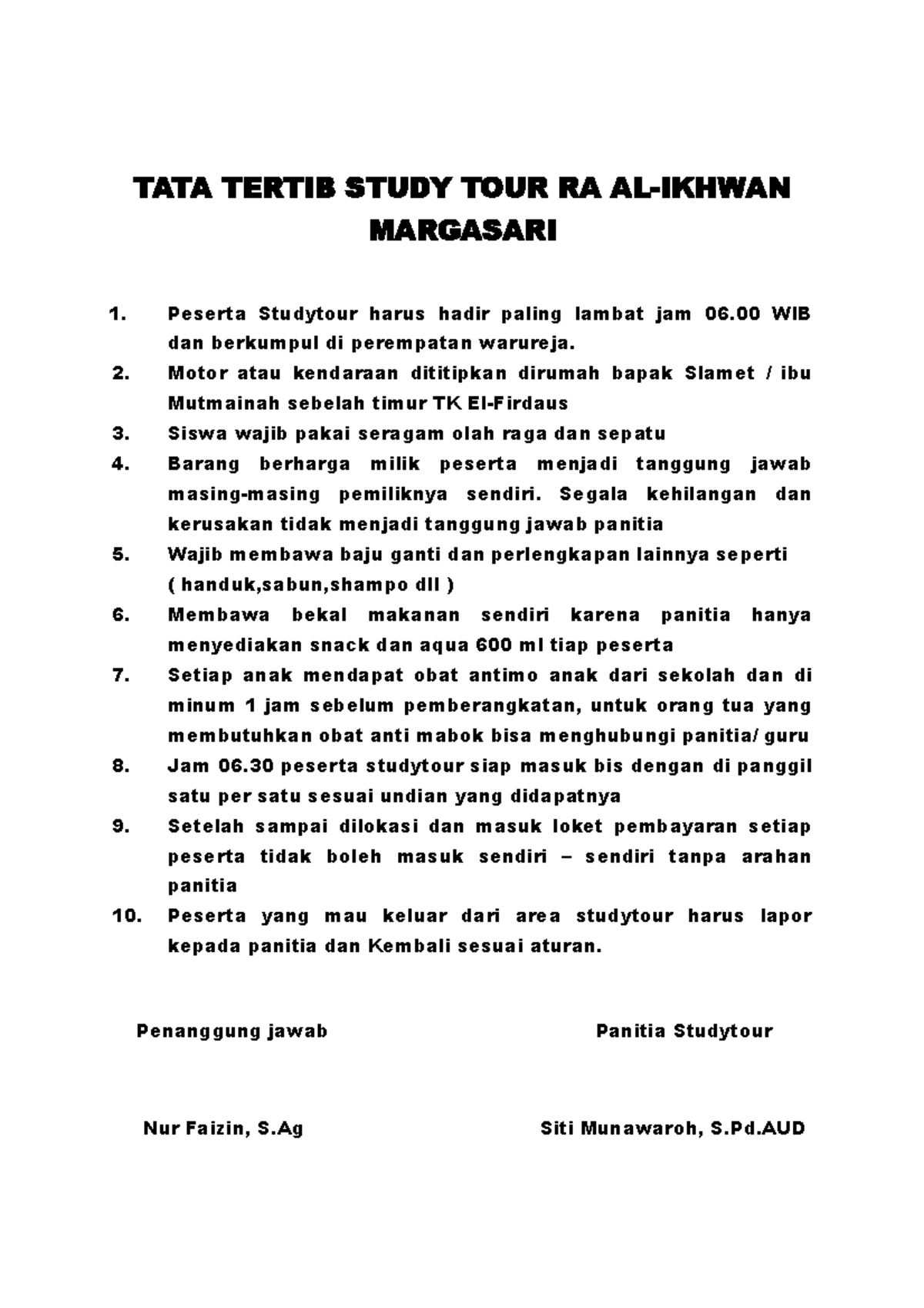 TATA Tertib Study TOUR RA AL - TATA TERTIB STUDY TOUR RA AL-IKHWAN ...