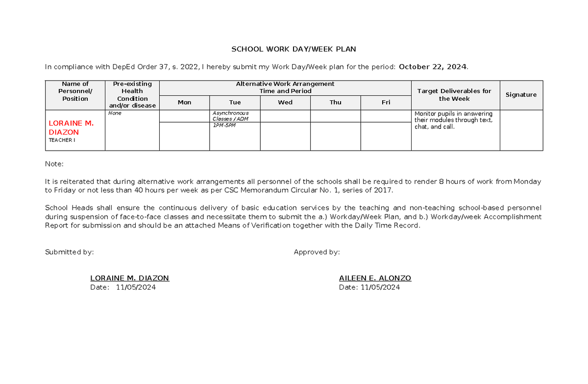 Work-Week-Plan-and-Accomplishment-Report-Template-4/2024 - Studocu