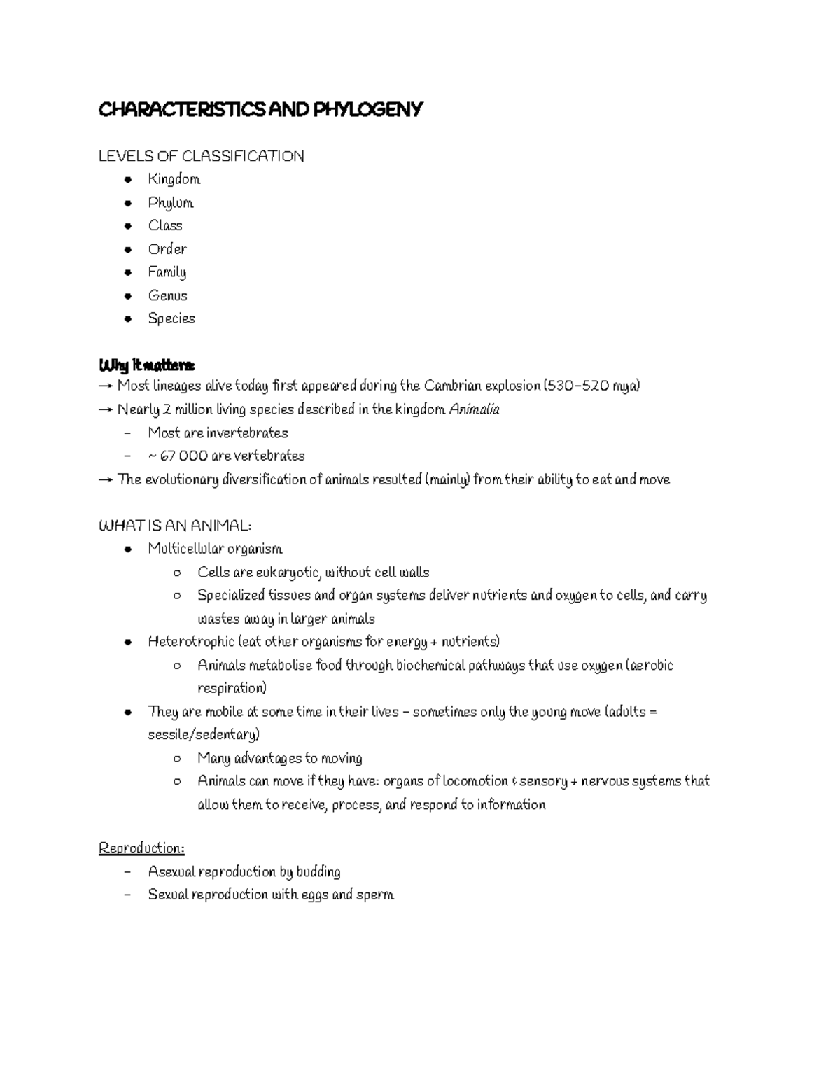 Animal Diversity - BIO 144: Characteristics & Phylogeny of ...