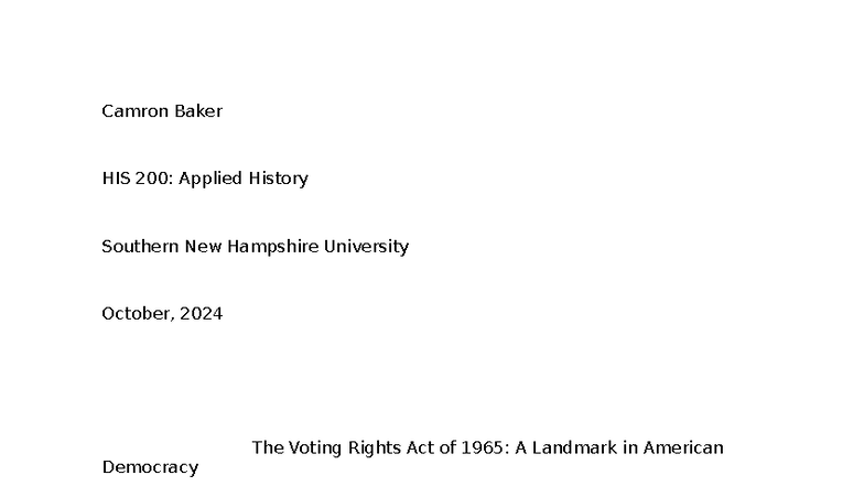 HIS 200: A Look at the Voting Rights Act of 1965 - Studocu