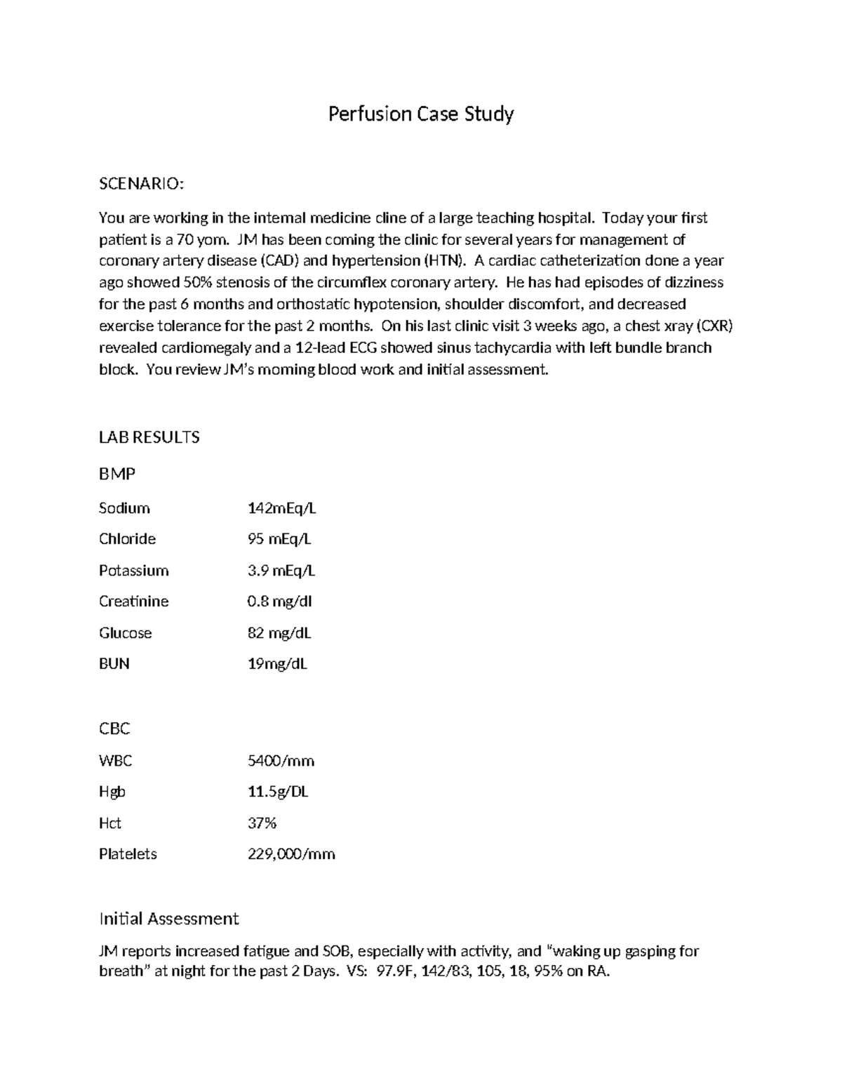 Perfusion Case Study: Heart Failure Assessment & Management - Studocu