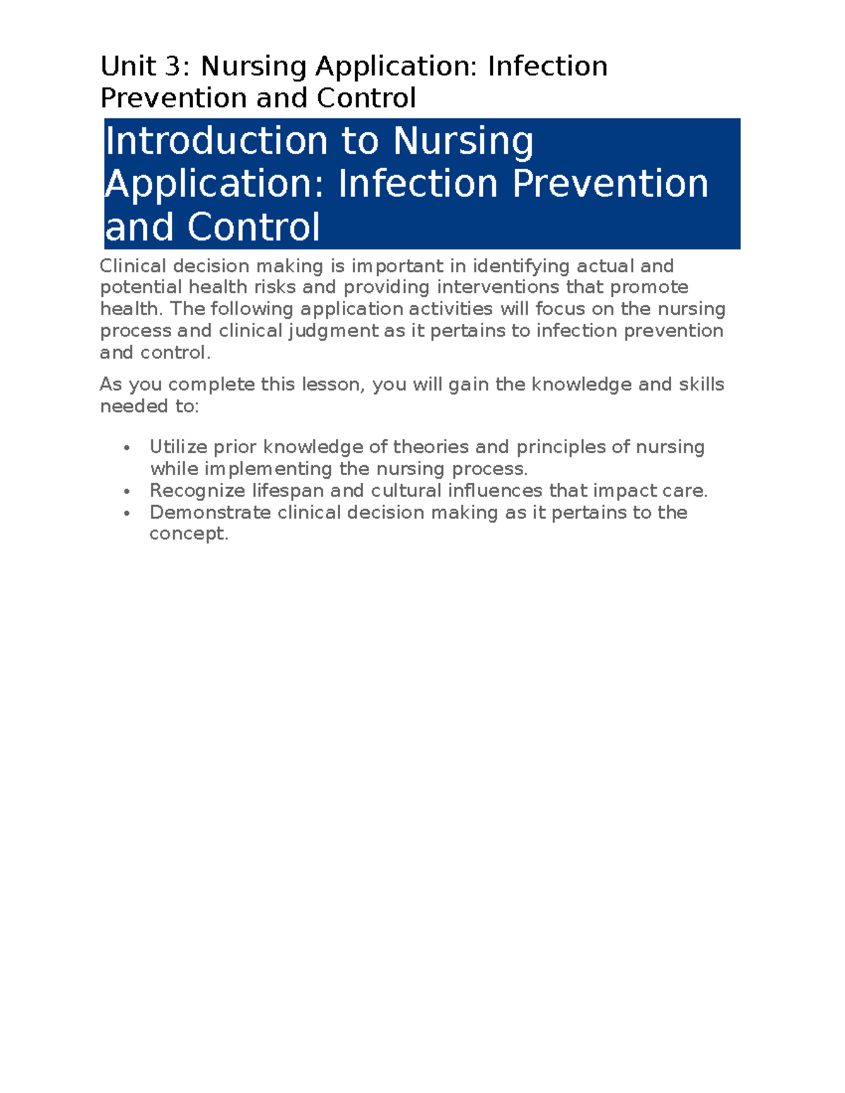 Unit 3: Nursing Application - Infection Prevention & Control Overview ...