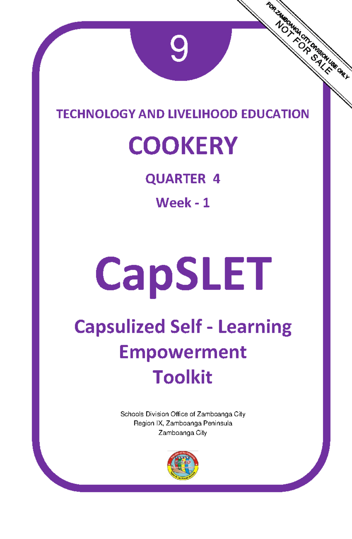 COOKERY 9 Q4 W1 MODULE - TECHNOLOGY AND LIVELIHOOD EDUCATION COOKERY ...