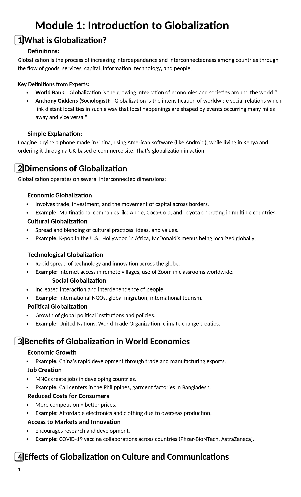 Module 1: Introduction to Globalization - Key Concepts and Impacts - Studocu