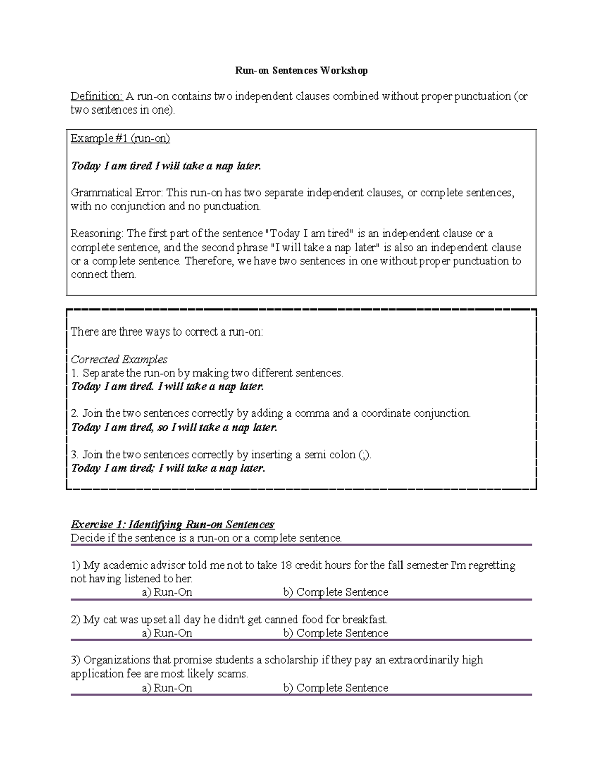 Run-On Sentences Practice 2: Identifying and Correcting Errors - Studocu