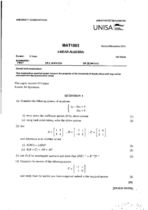 [Solved] Use the GaussJordan process to determine for which value s - Linear Algebra (MAT1503 ...