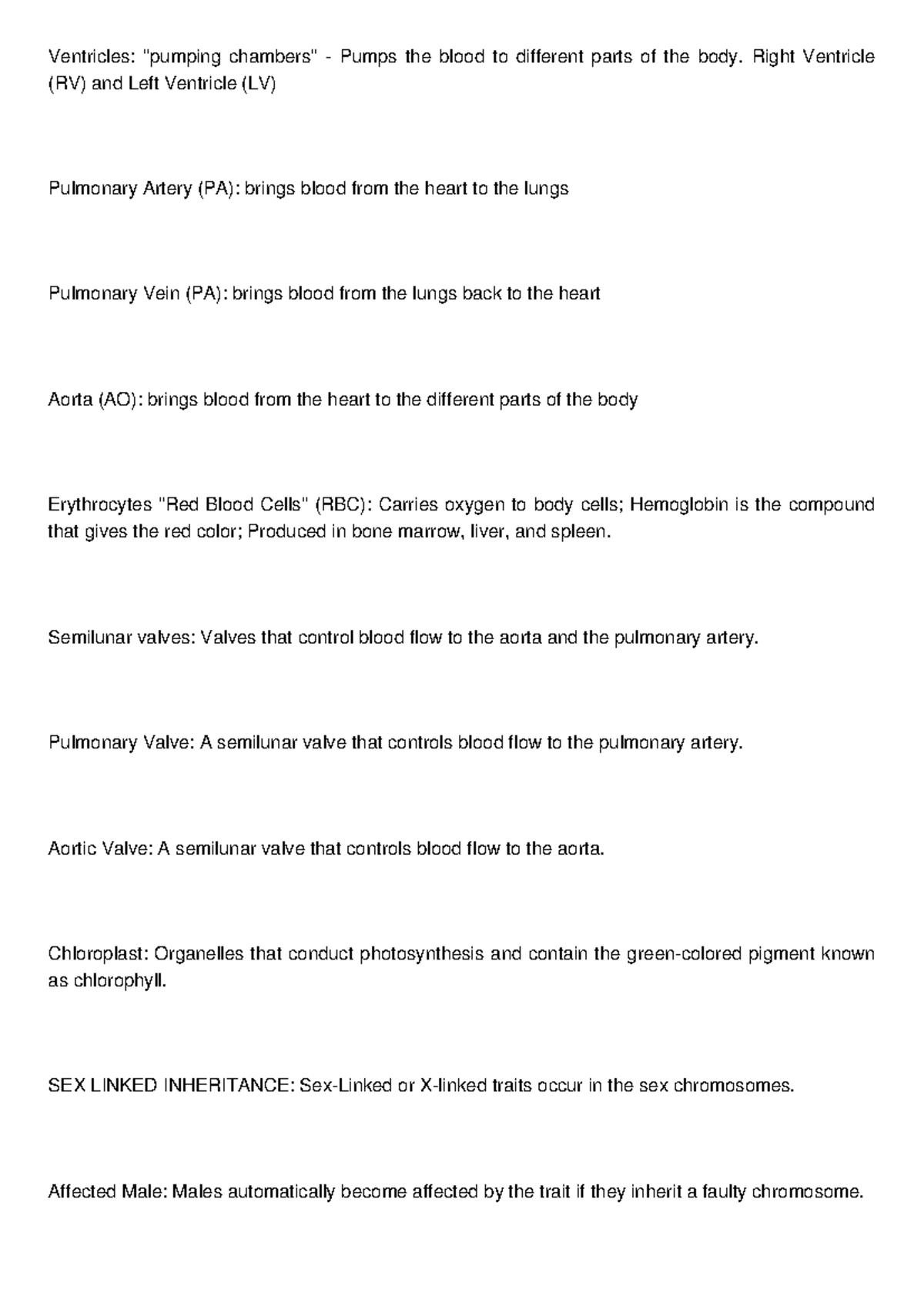 Science 9: Key Terms and Definitions for Circulatory and Respiratory ...