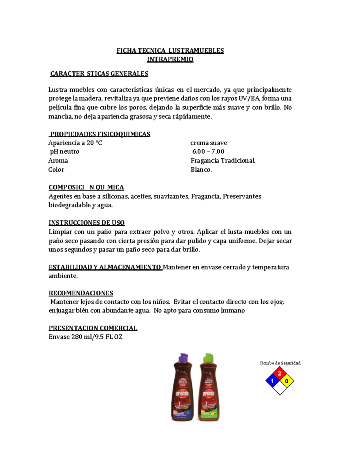 FICHA TÉCNICA LUSTRAMUEBLES: CARACTERÍSTICAS Y USO - NFPA - Studocu