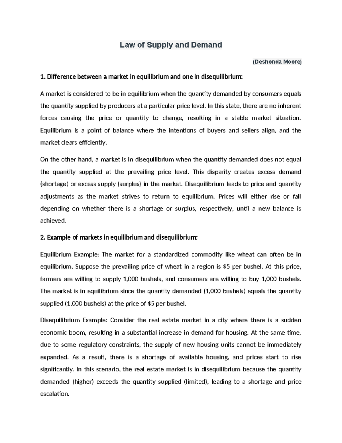 Assignment 2: Microeconomics - Law of Supply and Demand Analysis - Studocu