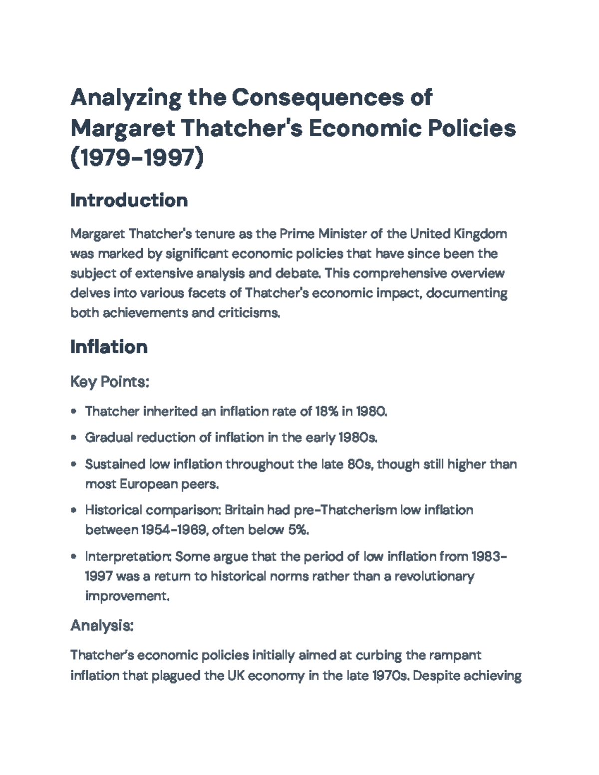 Thatcher's Economic Policies: An Analysis of Impact (1979-1997 ...