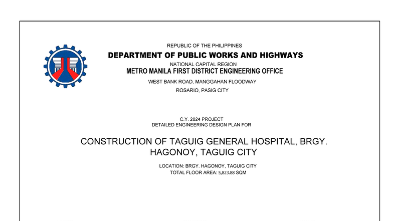 Detailed Engineering Design Plan for Taguig General Hospital (C.Y. 2024 ...
