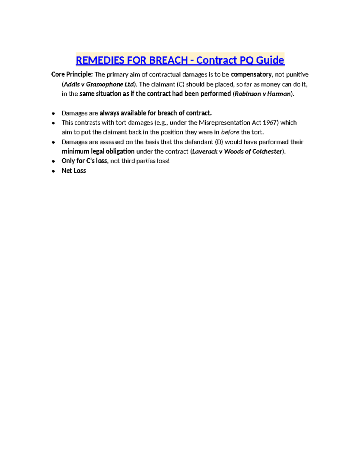 Remedies for Breach of Contract: PQ Guide to Damages and Performance ...
