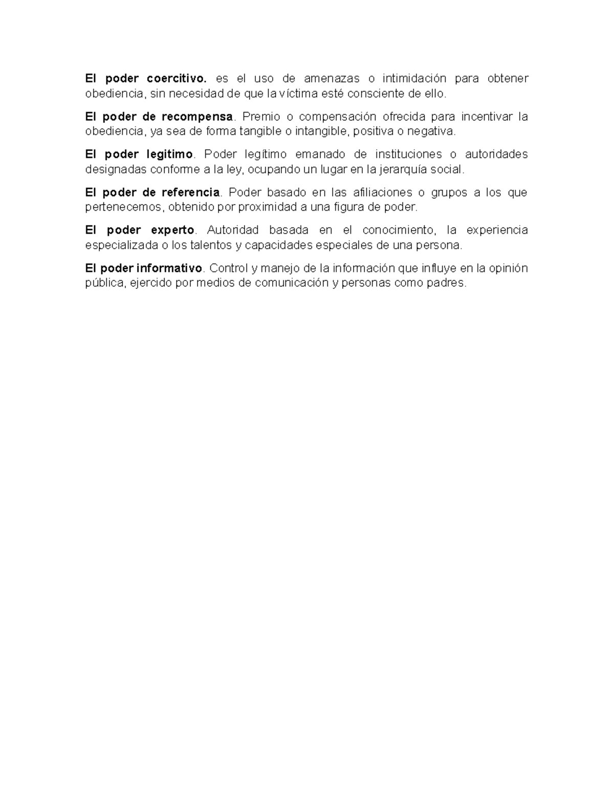 Actividad 3 derecho - ejercicios - El poder coercitivo. es el uso de ...