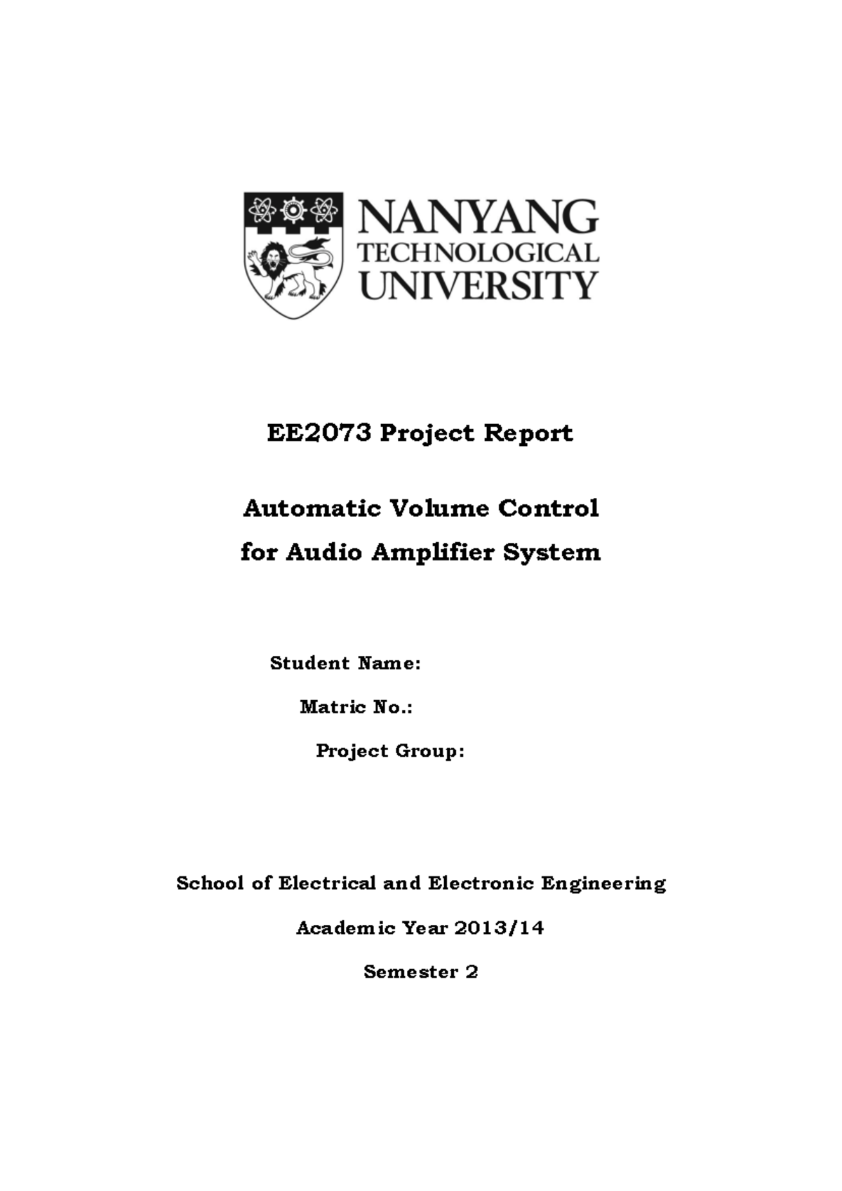 EE2073 Lab Report: Automatic Volume Control for Audio Amplifier System - Studocu