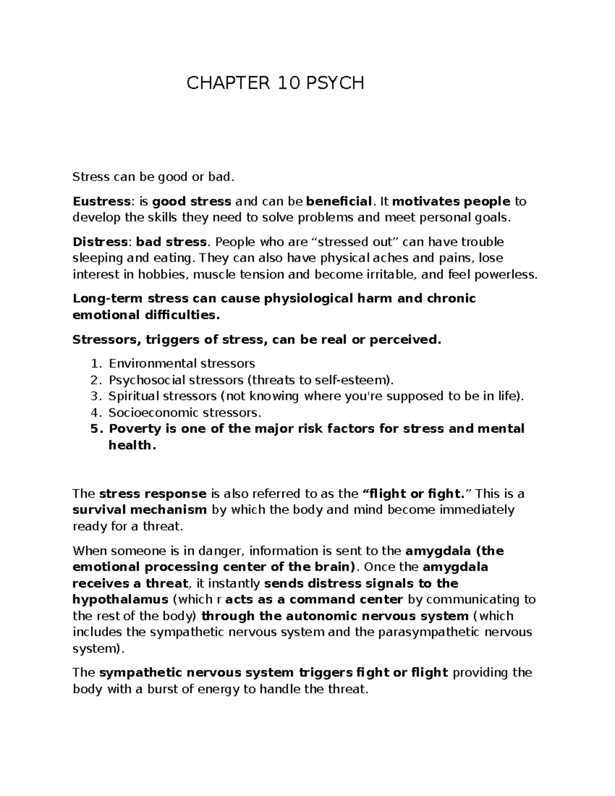 Chapter 10 Psych - CHAPTER 10 PSYCH Stress can be good or bad. Eustress ...