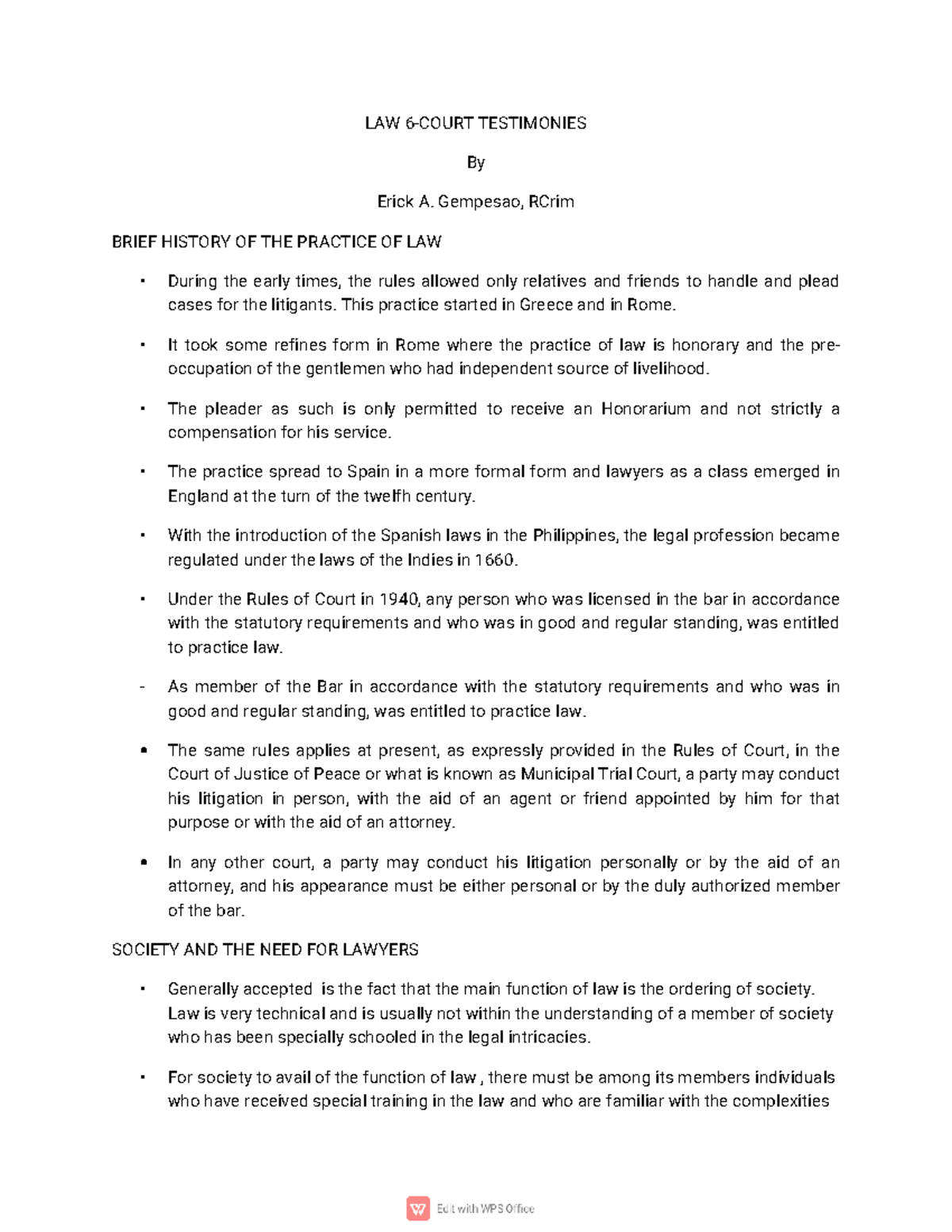 (CLJ) Court Testimony - review materials on criminology board exam ...