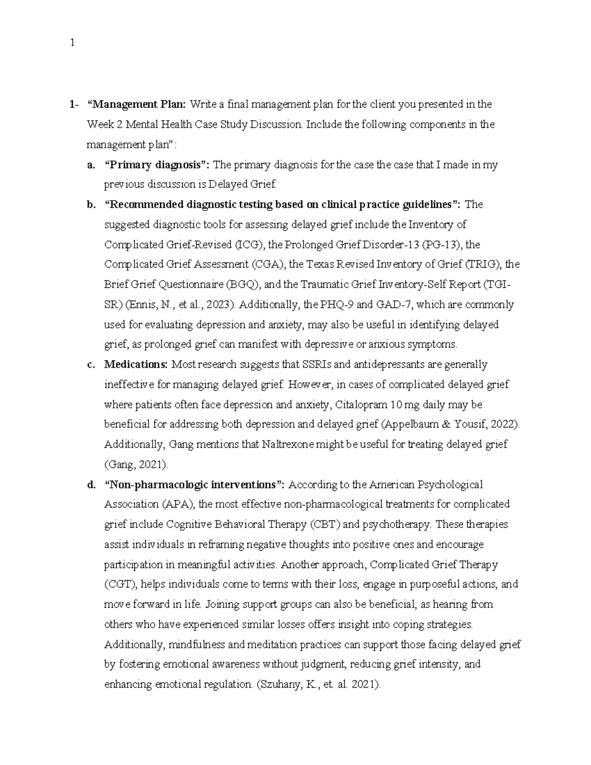 Week 2 Mental Health Case Study Management Plan & Analysis - Studocu