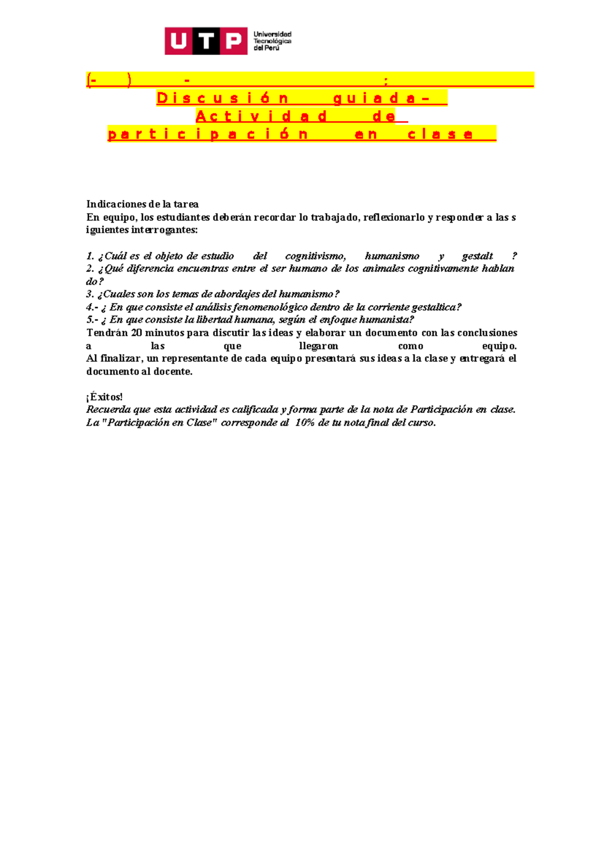 Semana 09: Discusión Guiada - Actividad de Participación en Clase ...