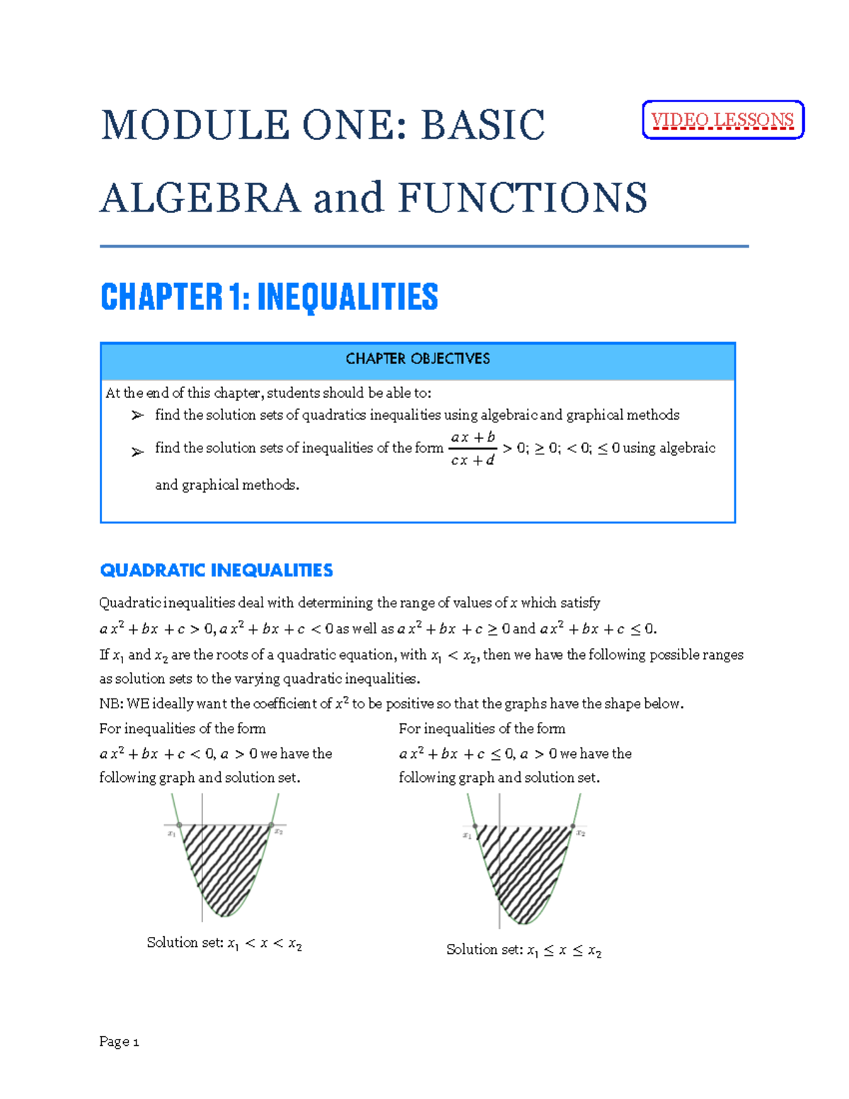MODULE ONE: ALGEBRA & FUNCTIONS - INEQUALITIES NOTES - Studocu