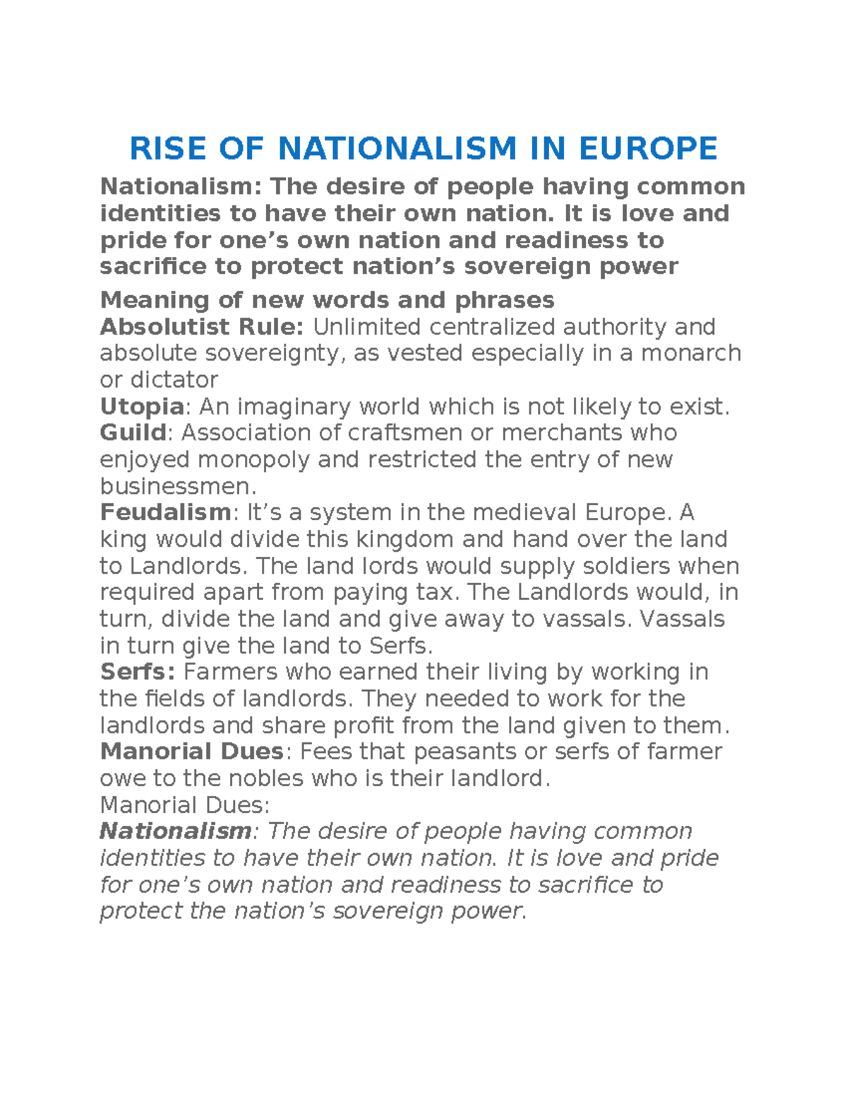 Nationalism in Europe: Historical Perspectives and Impact (HIST101 ...