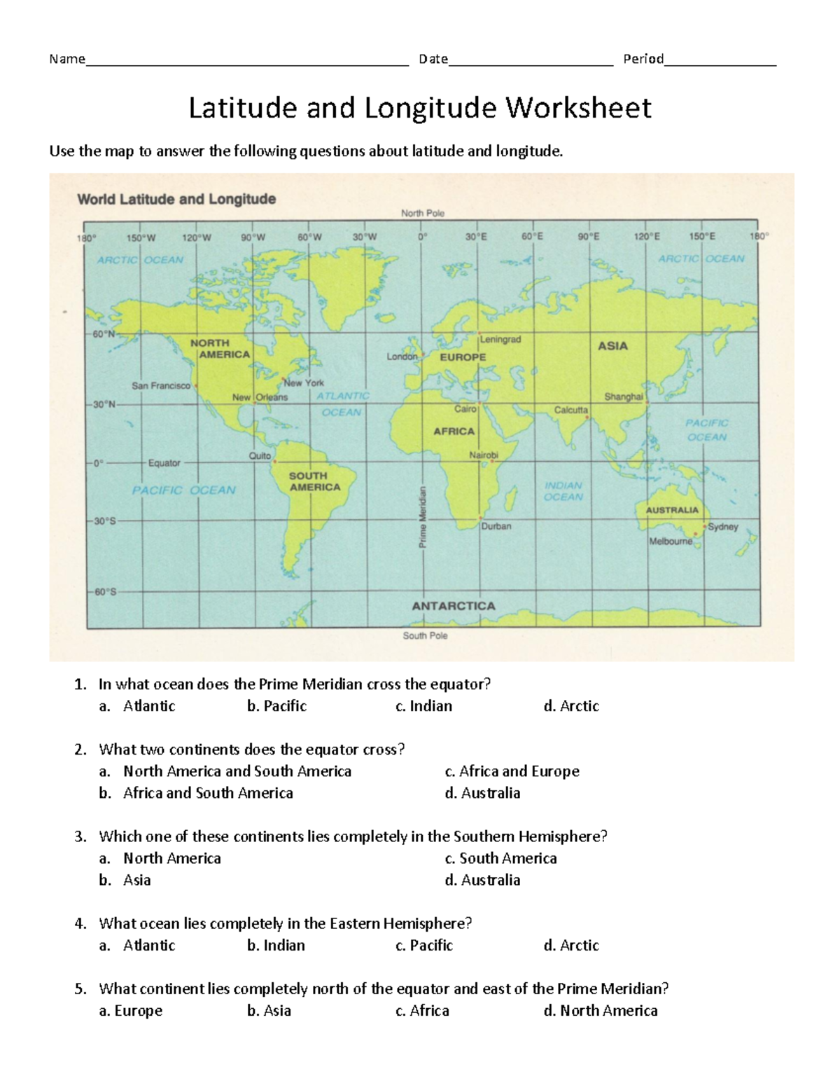 Latitude and Longitude Worksheet: Questions and Answers - Studocu