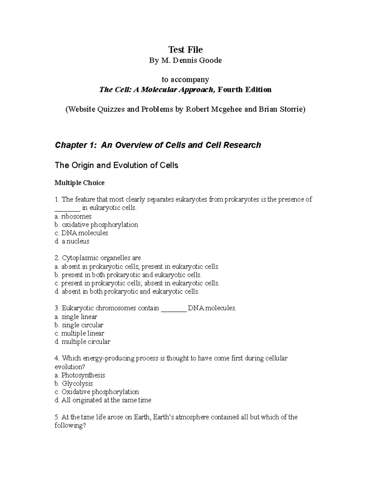 Test Bank for The Cell: A Molecular Approach (Course Code: BIO 101 ...