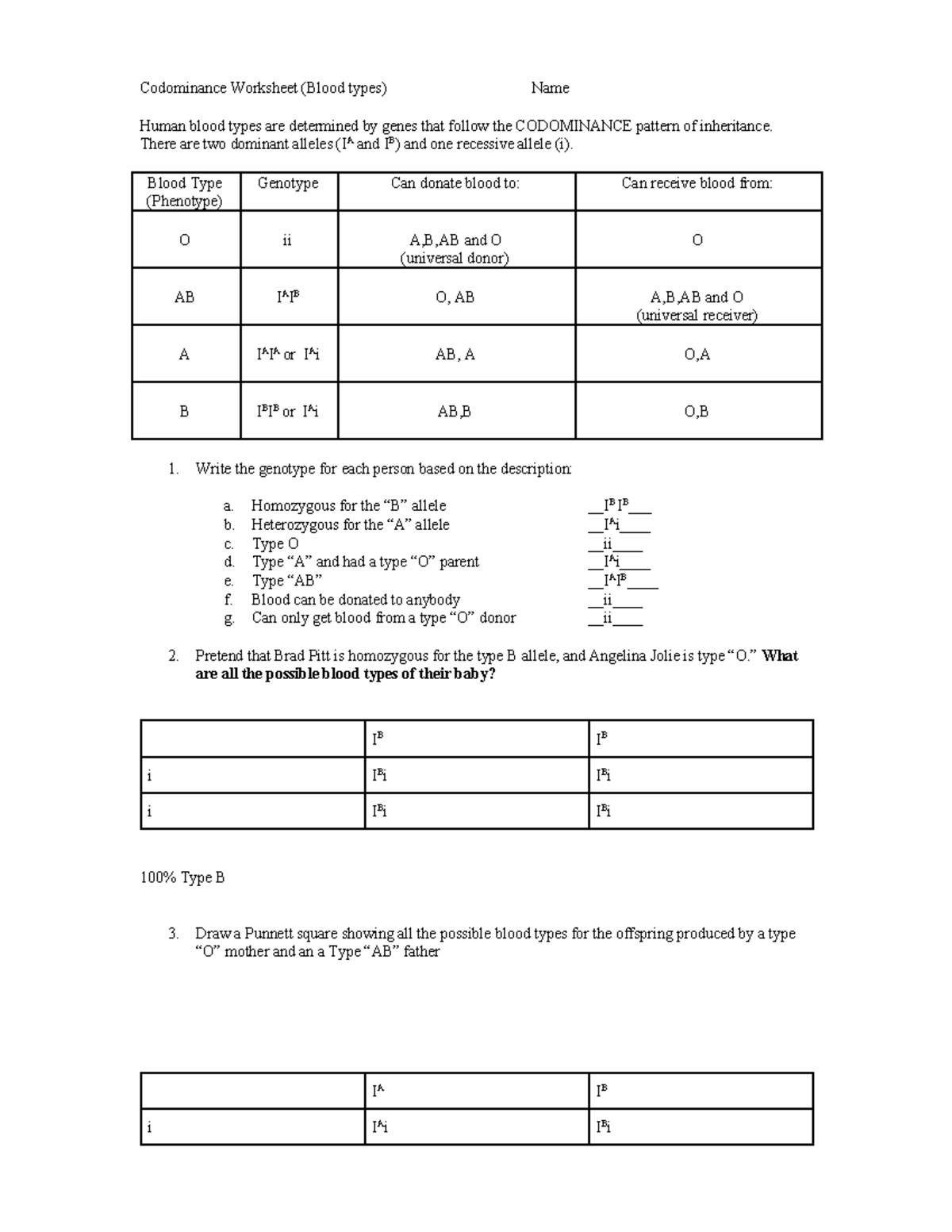 Codominance & Blood Types Worksheet (Genetics Study) - Studocu